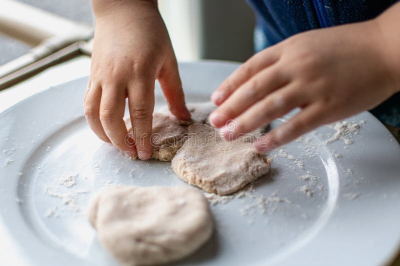 Child Having Fun Modeling Salt Dough, Authentic Activity, Fine Motor ...