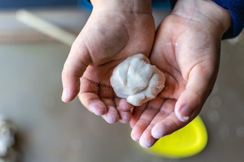 Child Having Fun Modeling Salt Dough, Authentic Activity, Fine Motor ...