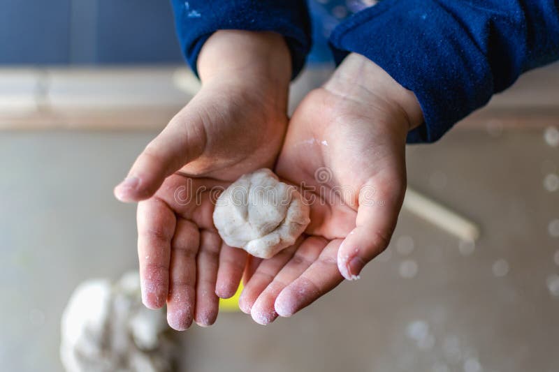 Child Having Fun Modeling Salt Dough, Authentic Activity, Fine Motor ...