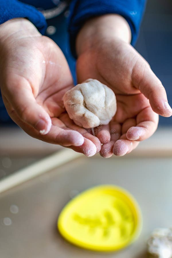 Child Having Fun Modeling Salt Dough, Authentic Activity, Fine Motor ...