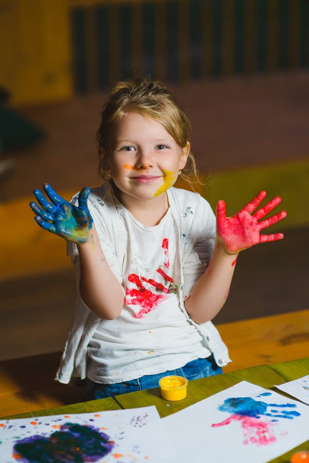Child Having Fun Painting with Finger Paint Stock Image - Image of ...