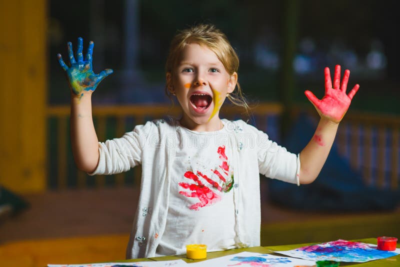 Child Having Fun Painting With Finger Paint Stock Photo - Image of game ...