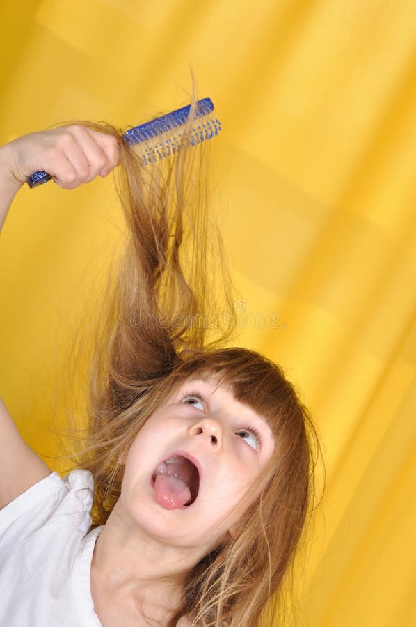 Child Having Problem with Brushing Her Hair Stock Image - Image of ...