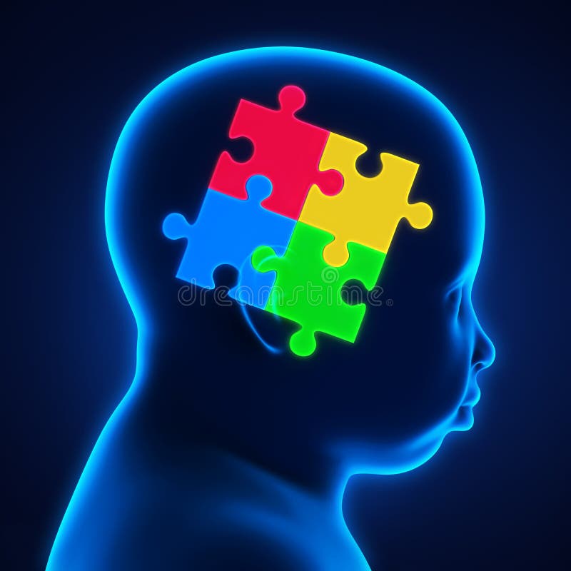 Child Head with Jigsaw Puzzle Brain Stock Illustration - Illustration ...