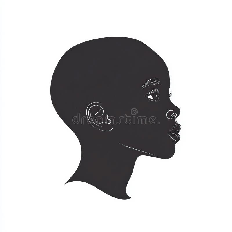 Child Head Silhouette , Black and White Illustration Isolated on White ...