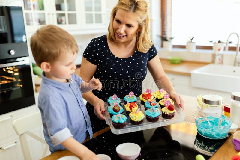 Child Helping Mother Bake Cookies Stock Image - Image of love, bake ...
