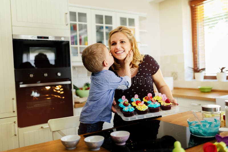 Child Helping Mother Bake Cookies Stock Image - Image of food ...