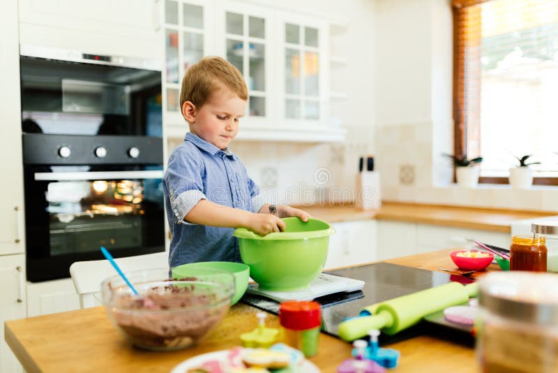 Child Helping Out in Kitchen Stock Image - Image of healthy, bakery ...
