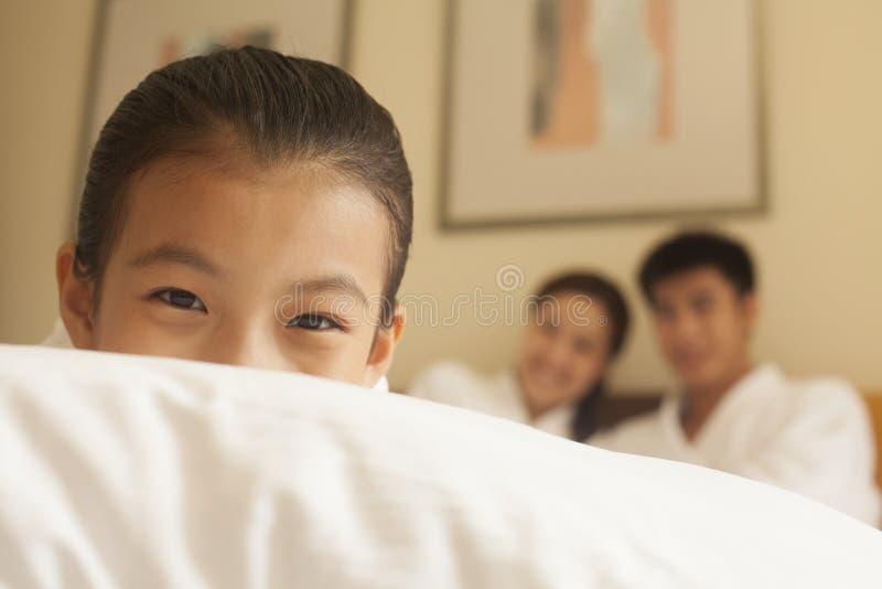 Child Hiding Behind Pillow stock photo. Image of human - 36762912