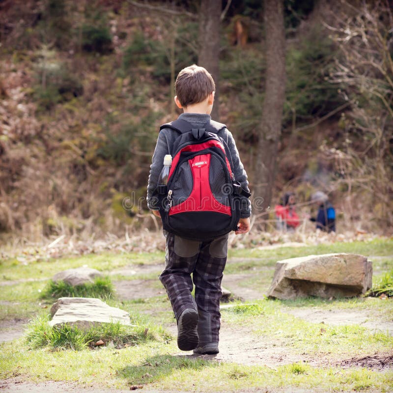 Child hiking in forest stock image. Image of forest, spring - 80858831