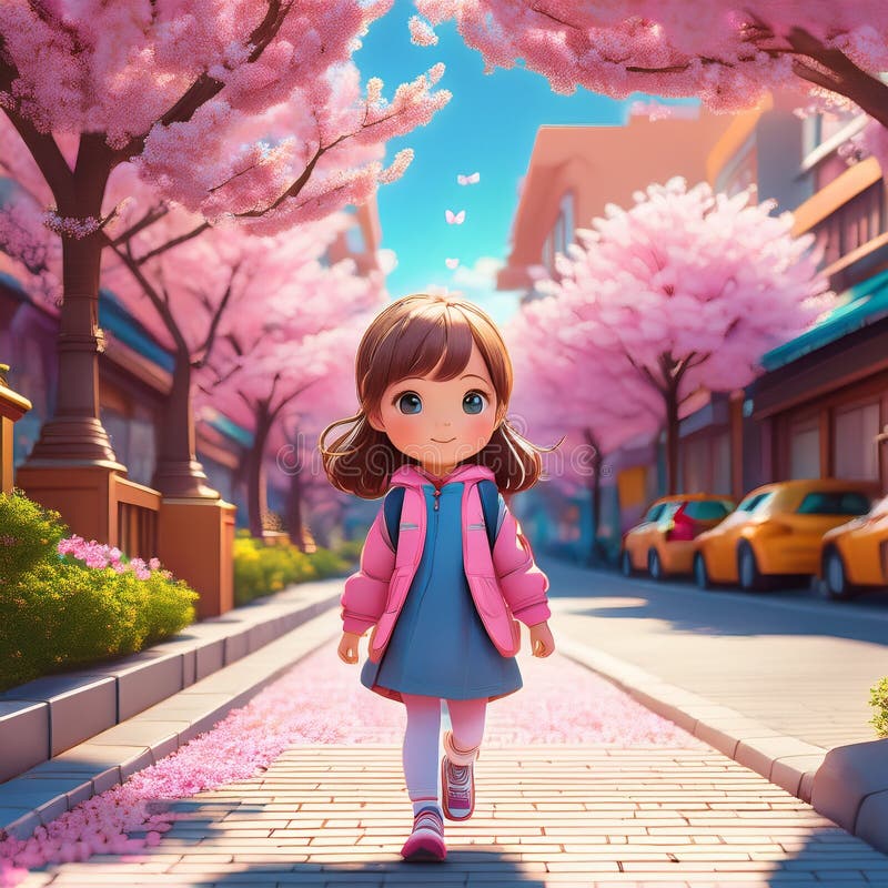 Child Hiking in Spring Cartoon Stock Image - Image of person, girl ...