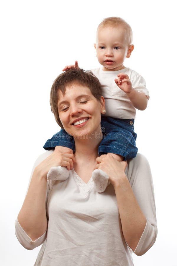 Child on His Mother S Shoulders Stock Image - Image of adult, sitting ...