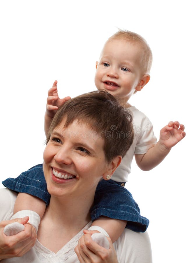 Child on His Mother S Shoulders Stock Photo - Image of carrying ...