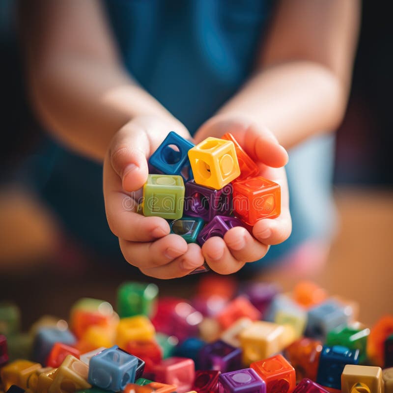 A Child Holding a Colorful Plastic Cubes, AI Stock Image - Image of ...