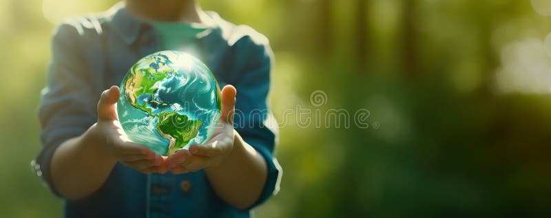 Child Holding Earth Globe. Environment Protection Stock Illustration ...