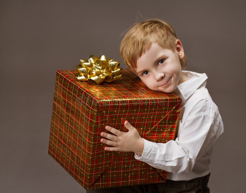 Child Holding Gift Box. Boy with Present Stock Photo - Image of ...