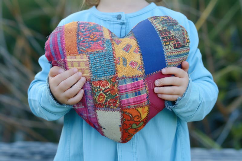 Child Holding a Handmade Patchwork Heart Pillow Stock Photo - Image of heart, textile: 307380962