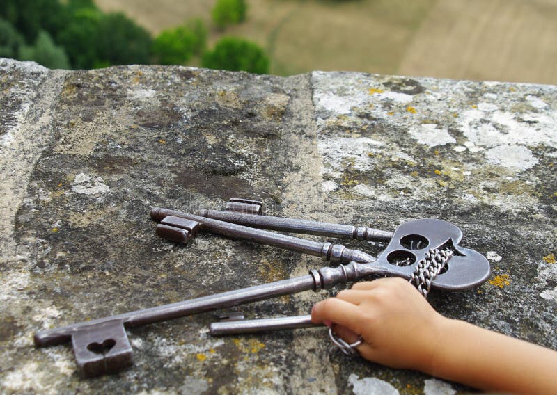 Child Holding Keys of Medieval Castle Stock Image - Image of stone ...