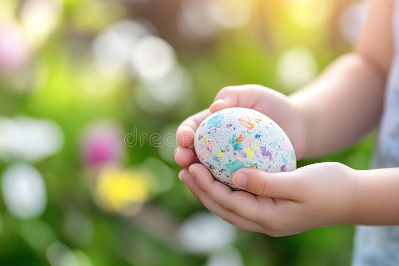 Child Holding Pastel Easter Egg in Spring Garden Setting Stock Image ...