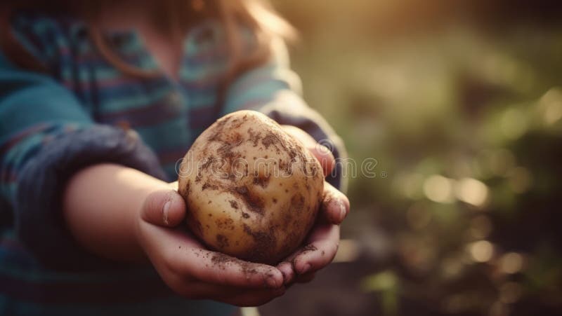 Child Holding a Potato - Generative AI Stock Illustration ...
