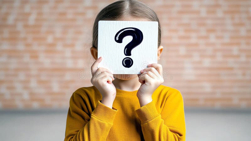 Child Holding a Question Mark Sign in Front of Their Face, Curious ...