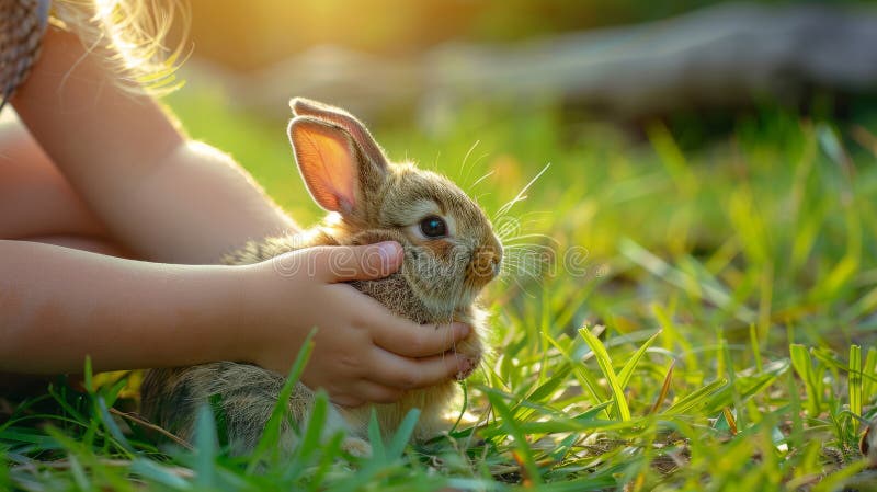 Child Holding a Rabbit in Grass Stock Photo - Image of wildlife, gentle ...
