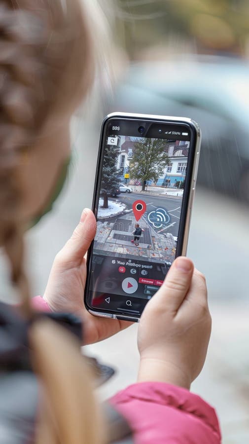 Child Holding a Smartphone with a Location Map on the Screen Concept ...