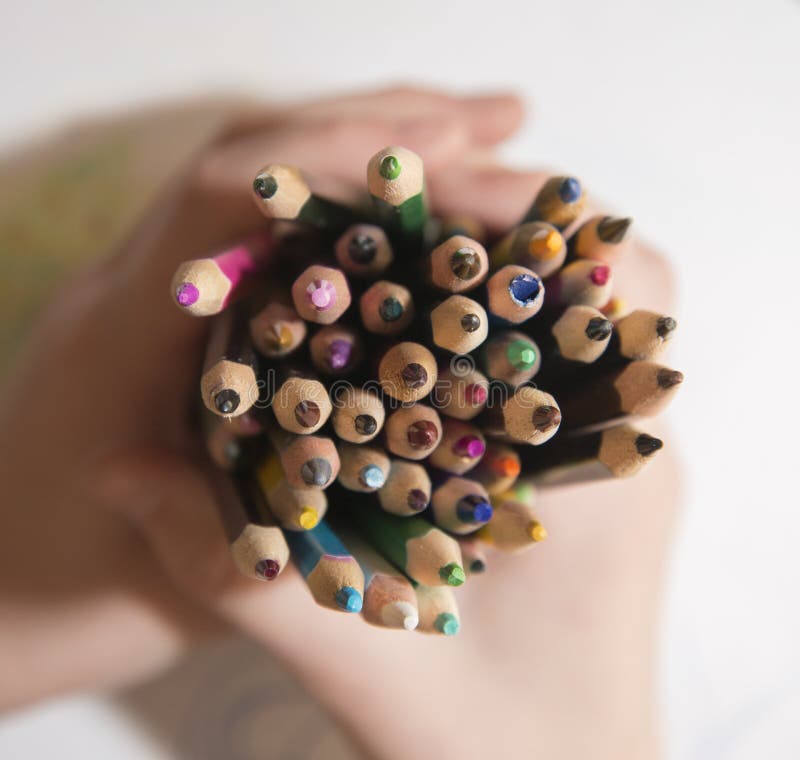 Child Holding a Stack of Pencils. Stock Photo - Image of color, pile ...