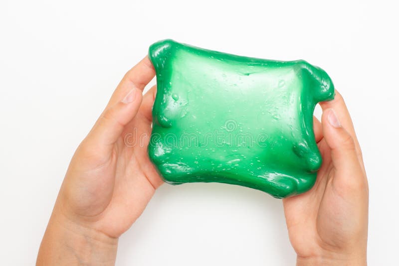 Child Holding a Transparent Green Slime on His Hands Stock Photo ...