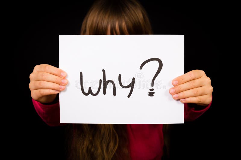 Child holding Why sign stock image. Image of girl, carton - 50872793