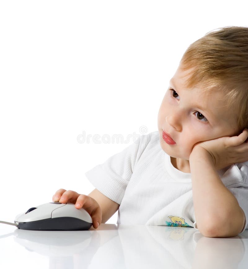 Child Holds the Computer Mouse Stock Image - Image of table, human: 3199119