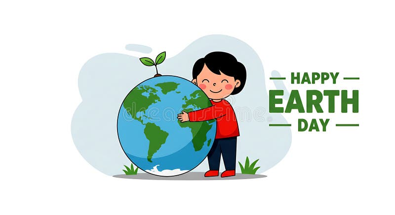 Child Hugging Earth Globe Celebrates Happy Earth Day Stock Illustration ...