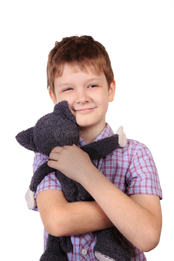 Child Hugging a Toy Cat. Childhood Concept. Stock Image - Image of ...