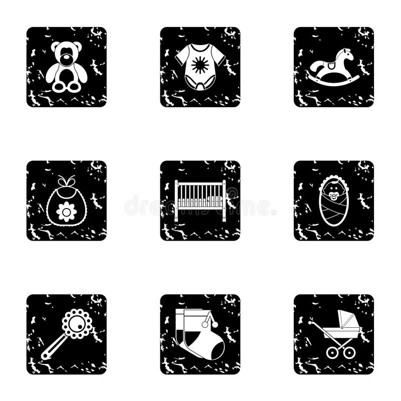 Child Icons Set, Grunge Style Stock Vector - Illustration of cute ...