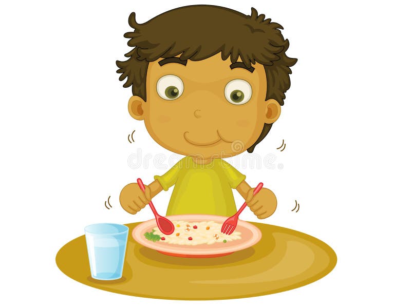 Vector Illustration of Self-feeding Toddler. Little Kid Learning To Eat ...