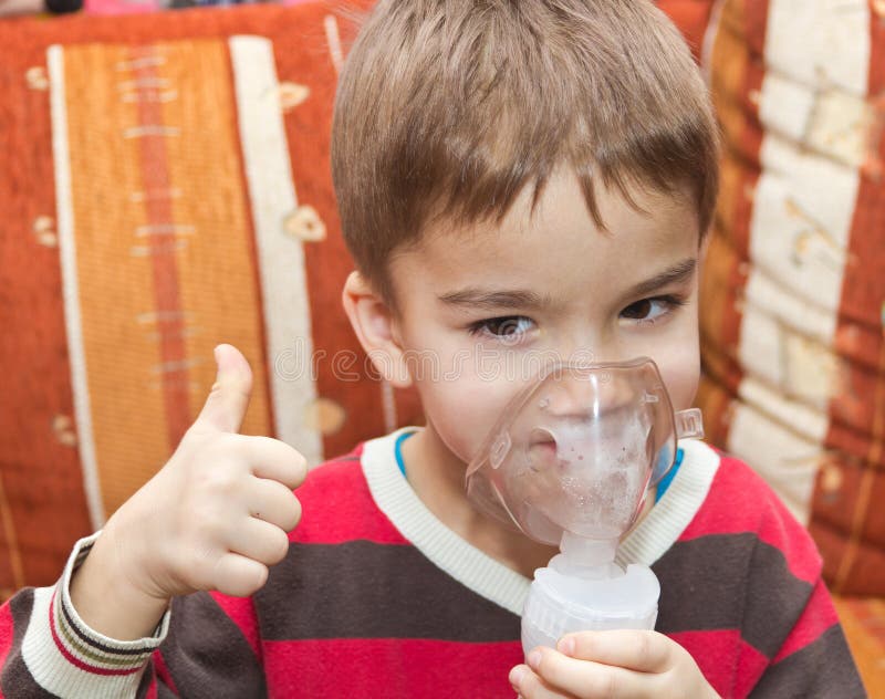 Child and inhaler stock image. Image of home, children - 36811583