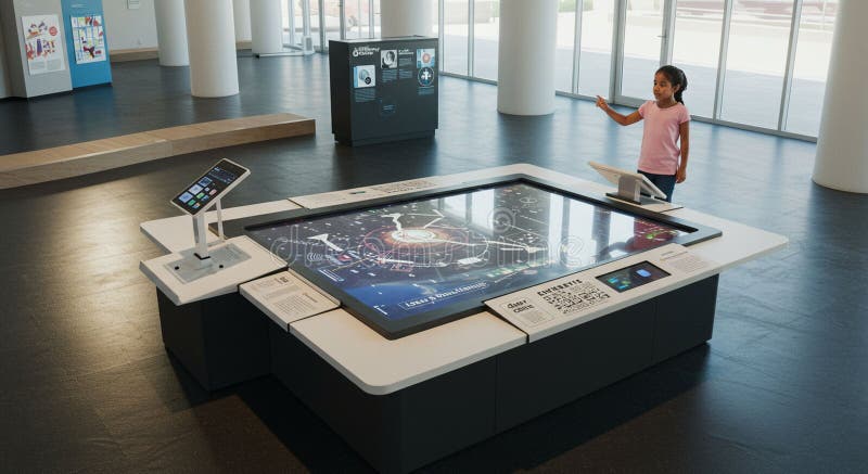 Child Interacting with a Large Interactive Digital Touch Table in a ...