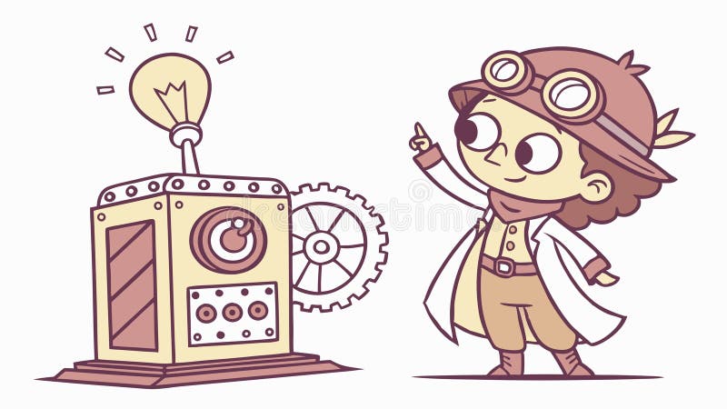 Child Inventor with a Light Bulb Machine, Creativity and Bright Ideas ...