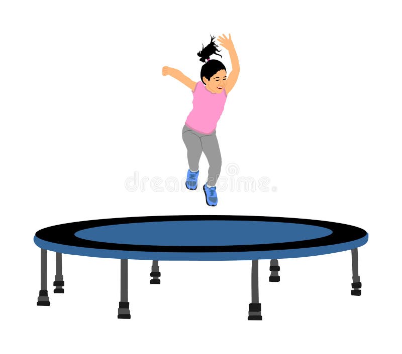 Child Jumping on Garden Trampoline Vector Illustration. Happy Girl ... Child Jumping on Garden Trampoline Vector Illustration. Happy Girl ...