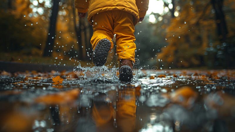 A Child Jumping in a Puddle Medium Shot Stock Photo - Image of ...