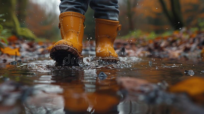A Child Jumping in a Puddle Medium Shot Stock Image - Image of muddy ...