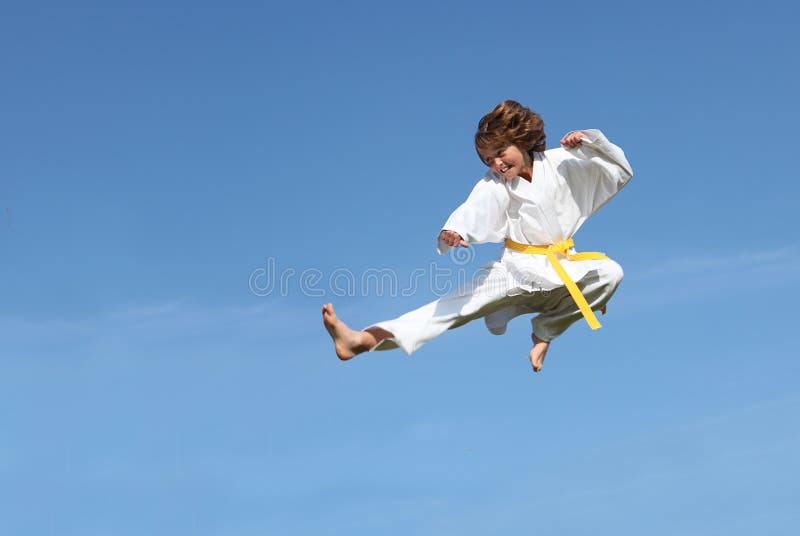 Karate Jump Kick Kid Kids High Jump Kick Board Breaking Martial Arts