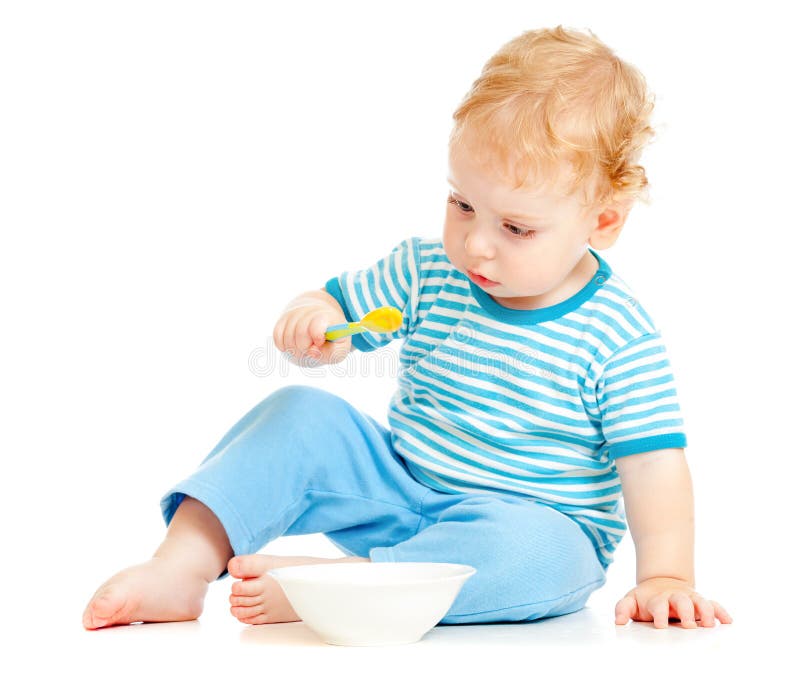 Child or Kid Eating from Plate with Spoon Stock Image - Image of ...