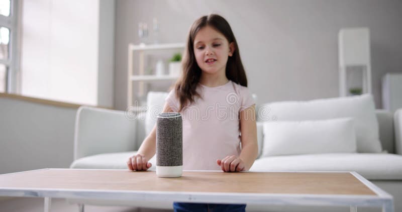 Child Kid Using Smart Speaker Stock Image - Image of standing ...