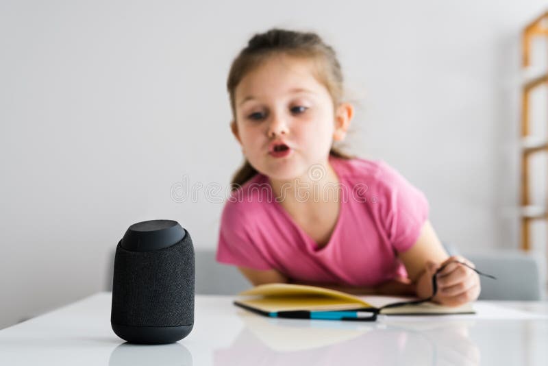 Child Kid Using Smart Speaker Stock Image - Image of apartment, happy ...