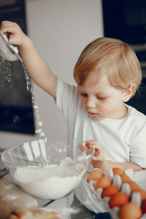 Little Boy Cook the Dough for Cookies Stock Image - Image of cake ...