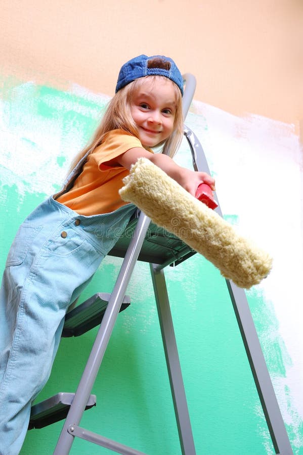Child on Ladder with a Roller Stock Photo - Image of fresh, child: 11404792