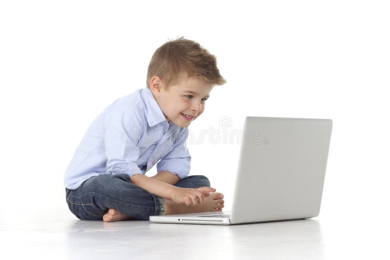 Boy with laptop stock photo. Image of think, male, kids - 500276