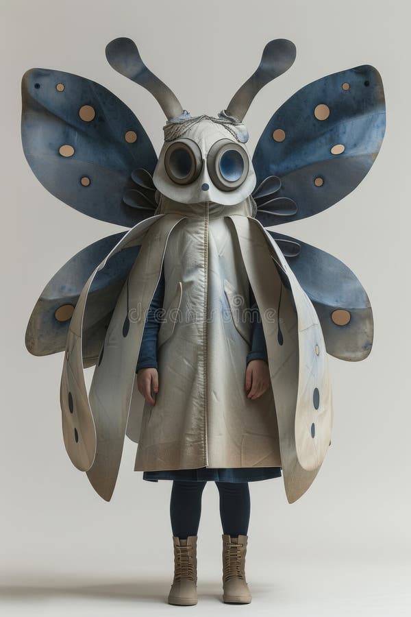 Child in Large Blue Butterfly Costume with Stylized Wings and Antennae ...