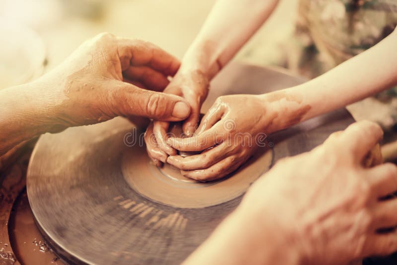 Child Learning Clay Modeling Stock Photo - Image of adult, ceramic ...